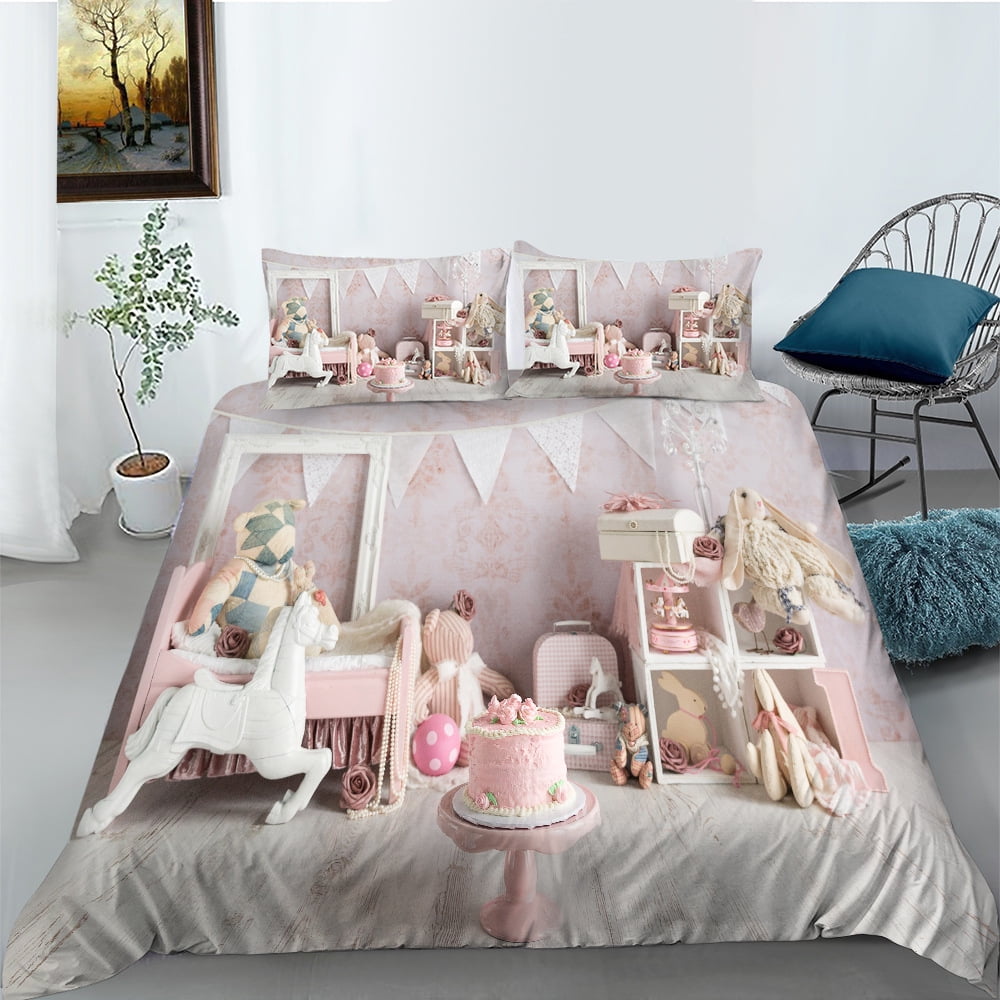 Festive Scene Theme Duvet Cover King Size Happy Birthday Party Wedding ...