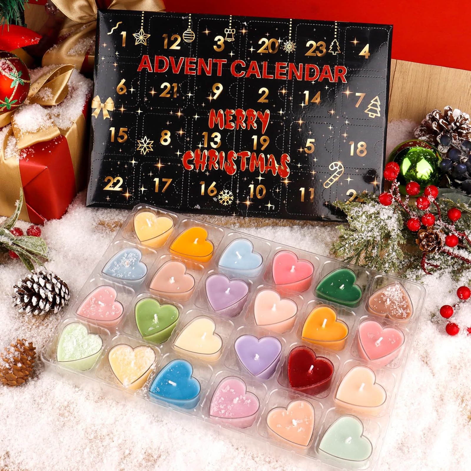 Festive Scented Countdown Set Advent Calendar and Valentine Edition Wax Candles with Seasonal ...