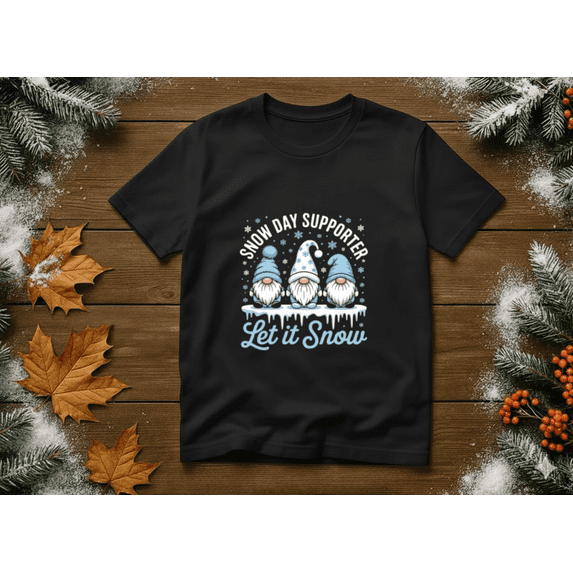 Festive Snow Day Supporter Blue Gnome Let It Snow Holiday Art Unisex T ...