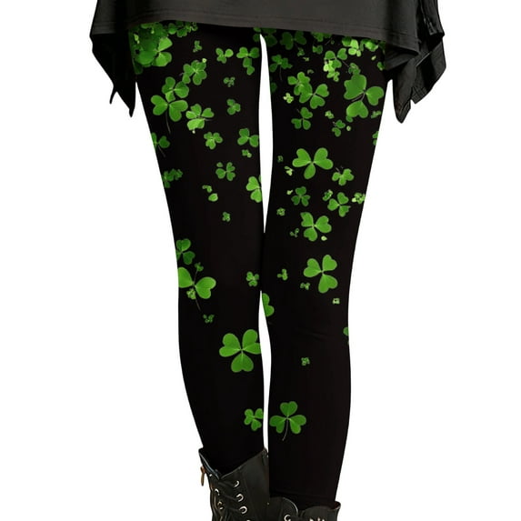 Festive St. Patrick's Day Leggings - Green Clover Design High Waist ...