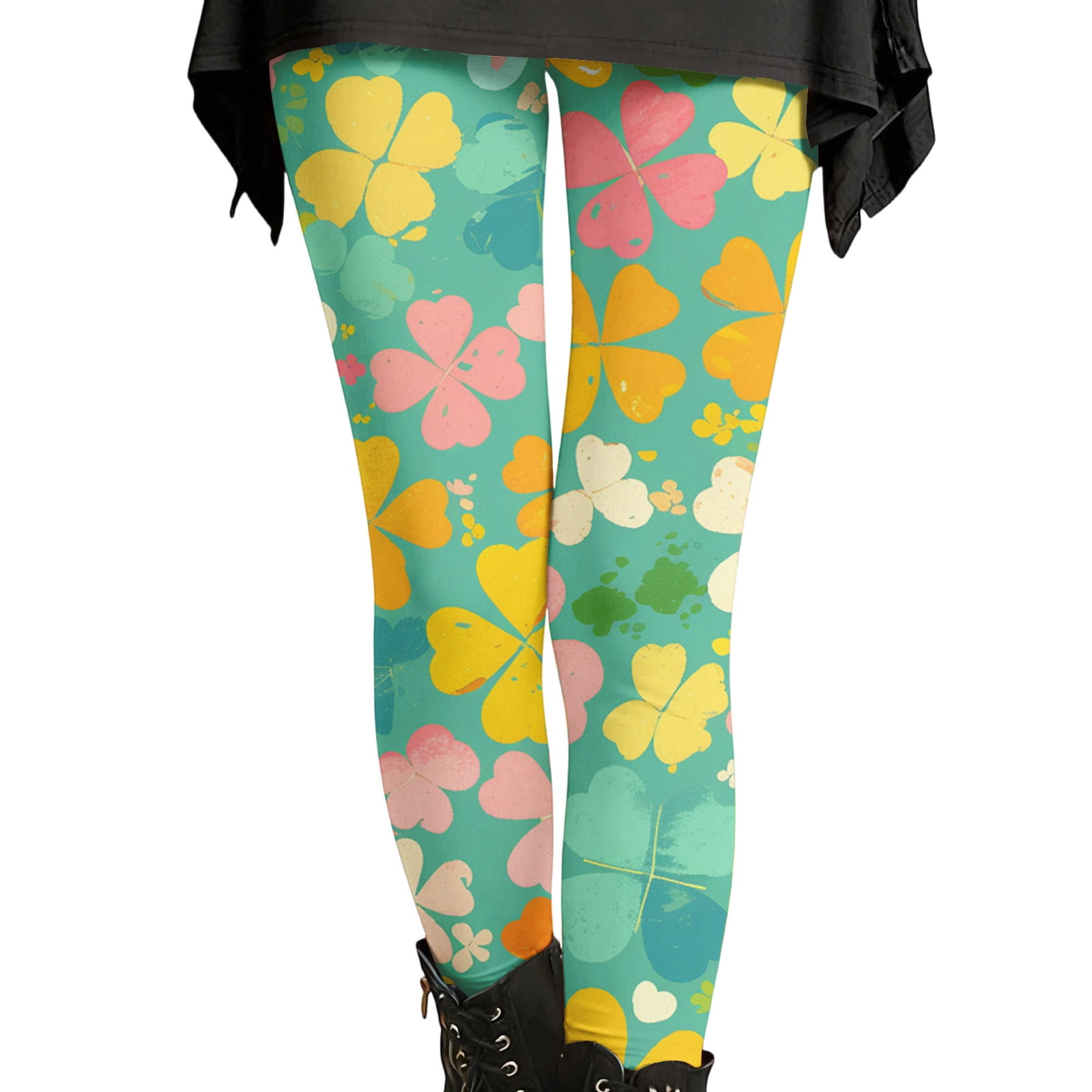 Festive St. Patrick's Day Leggings - Green Clover Design High Waist ...