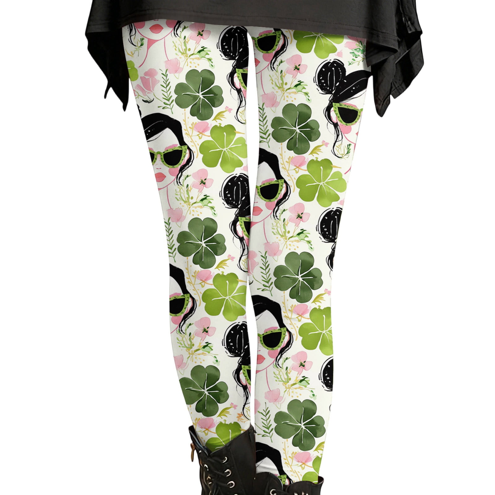 Festive St. Patrick's Day Leggings - Green Clover Design High Waist ...