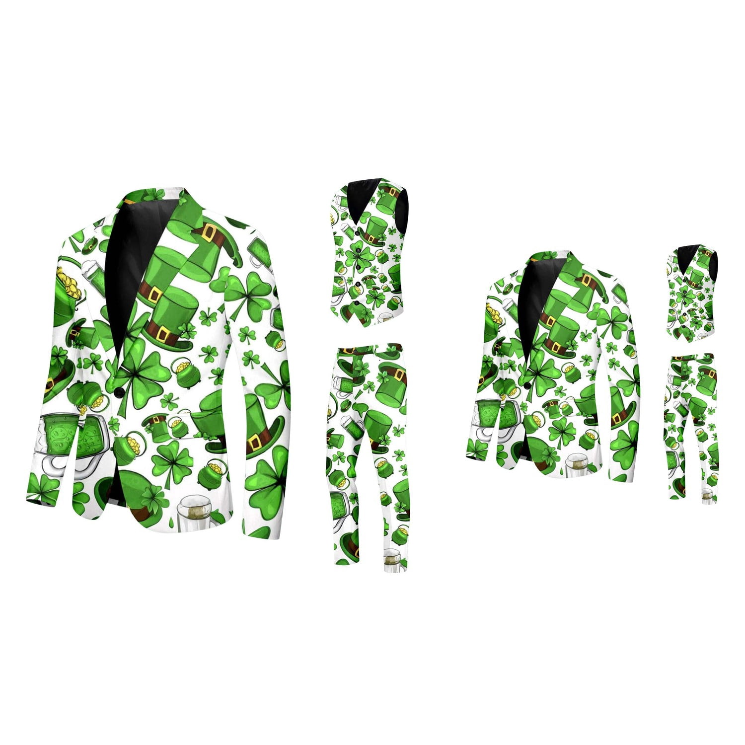 Festive St. Patrick's Day Print 3 Piece Suit Set - Men's Green Clover ...