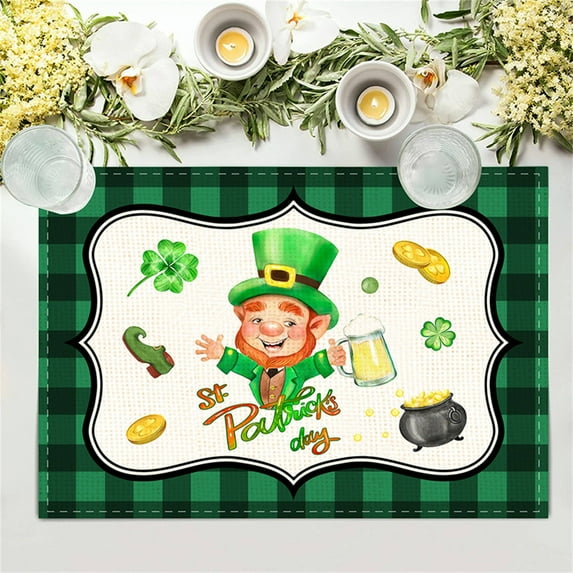 Festive St. Patrick's Day Table Mats, 12x18 Inch Water-Resistant ...