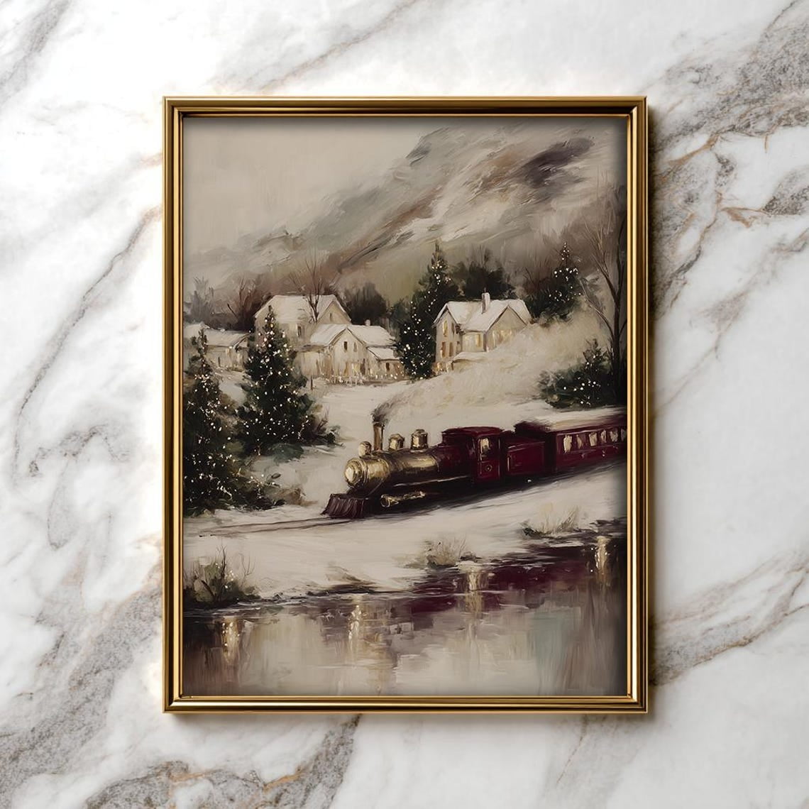 Festive Steam Train In Winter Landscape - Cozy Snowy Scene Poster ...