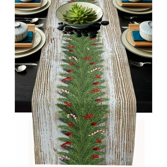 Festive Striped Pine Trees Merry Christmas Table Runner - 183cm/72in x 33cm/13in - High Quality ...