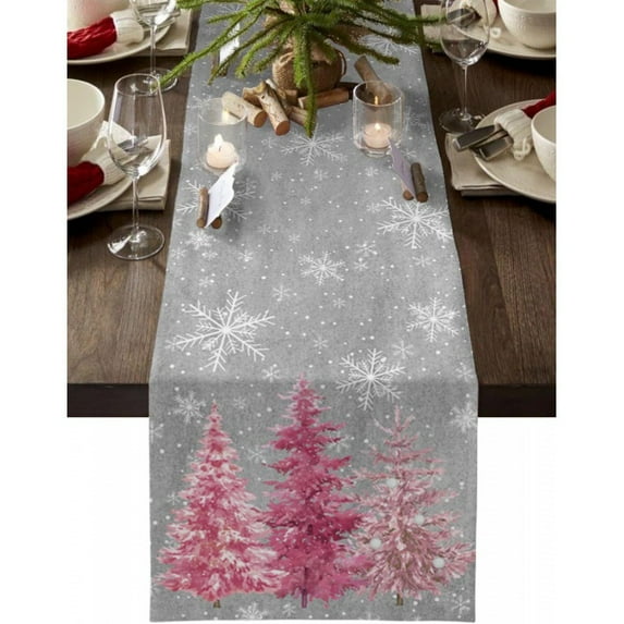 Festive Striped Pine Trees Merry Christmas Table Runner - 183cm/72in x ...