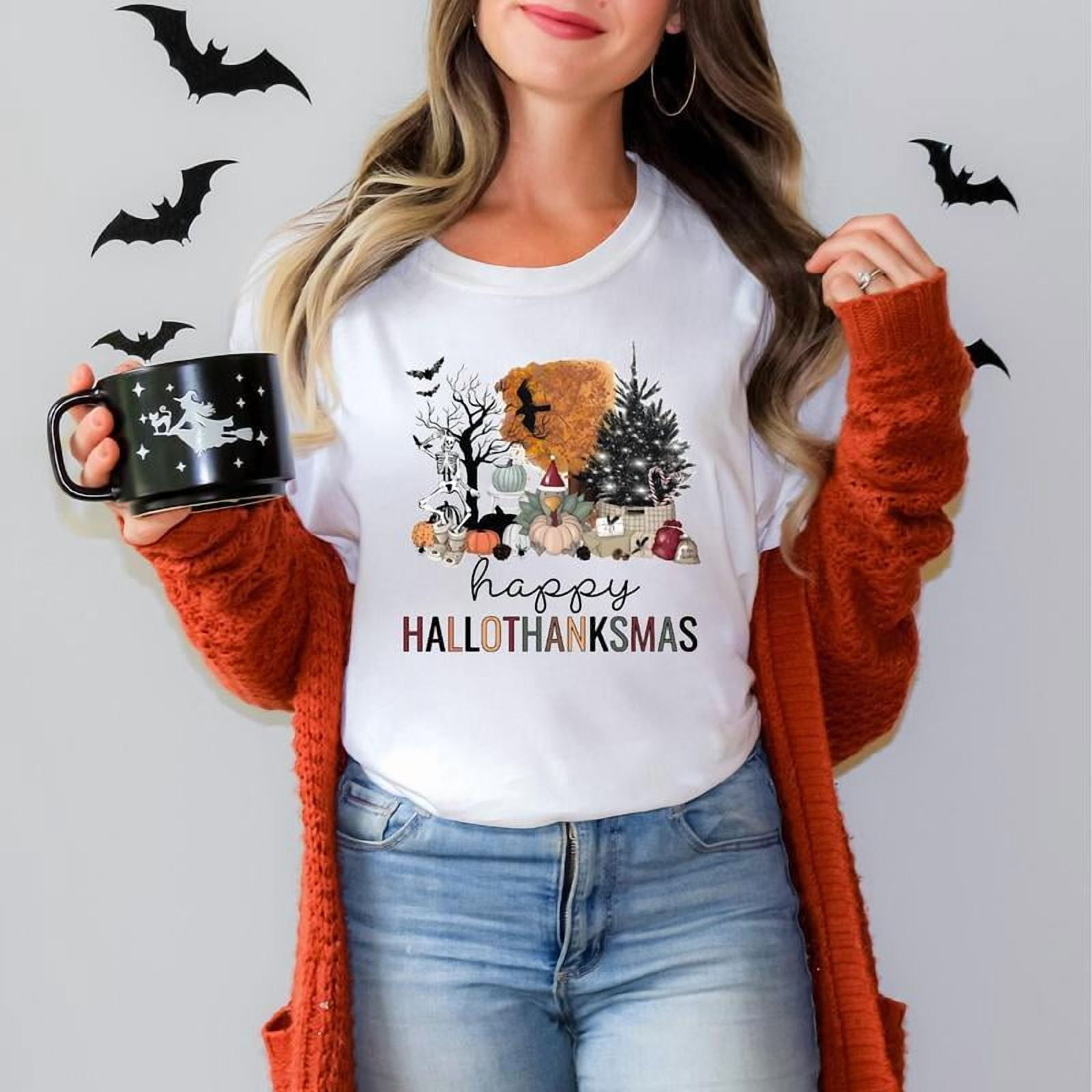Festive Tops for Women "Happy Hallothanksmas With Halloween ...