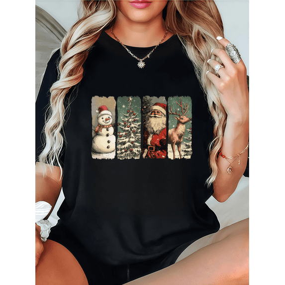 Festive'Tops cotton Tops for Women With Snowman, Christmas Tree, Santa ...