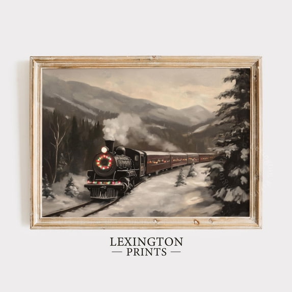 Festive Train Moody Winter Wall Art, Stretched Canvas Size 16x24 ...