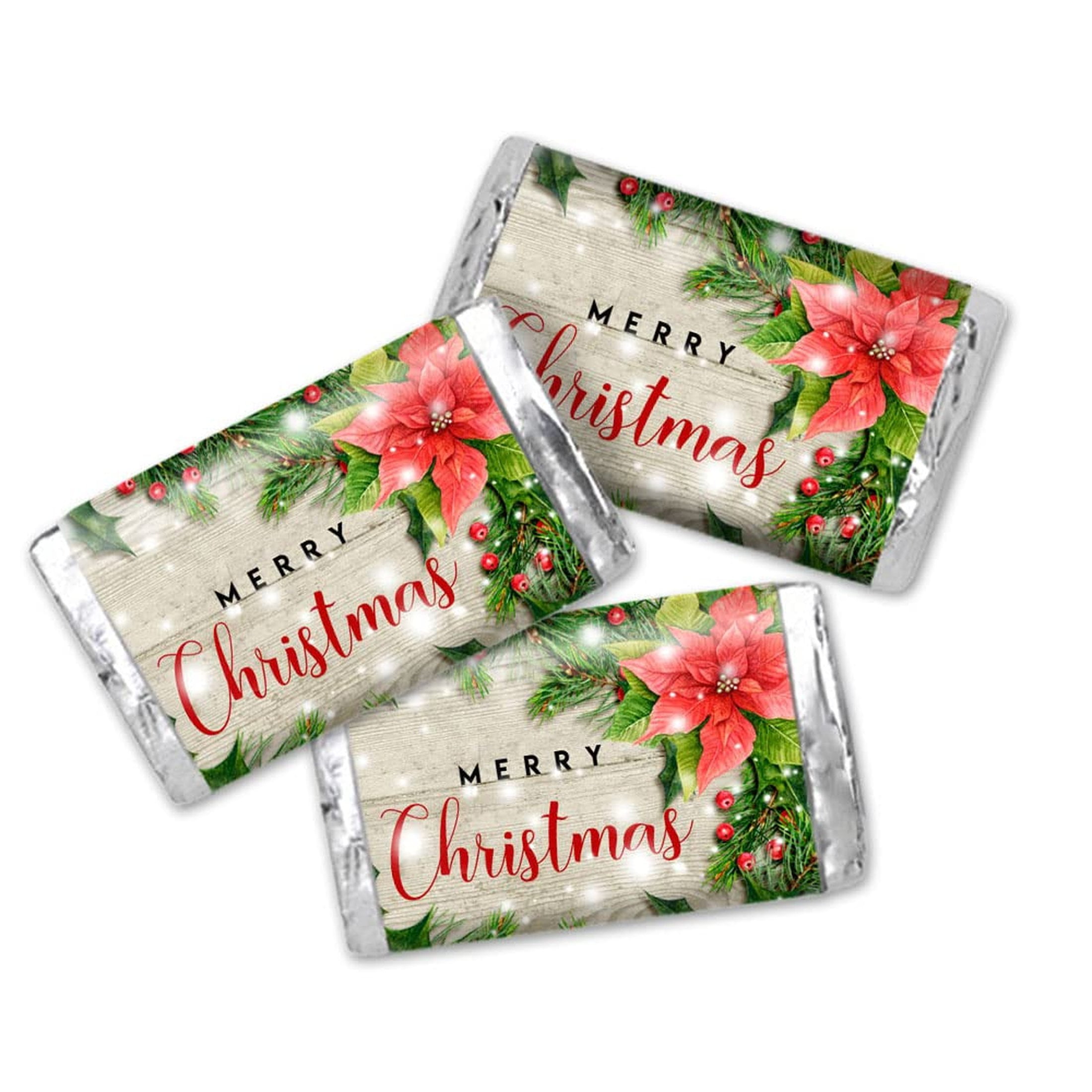 Festive Watercolor Poinsettia Mini Chocolate Bar Wrappers, 45 Wrap ...