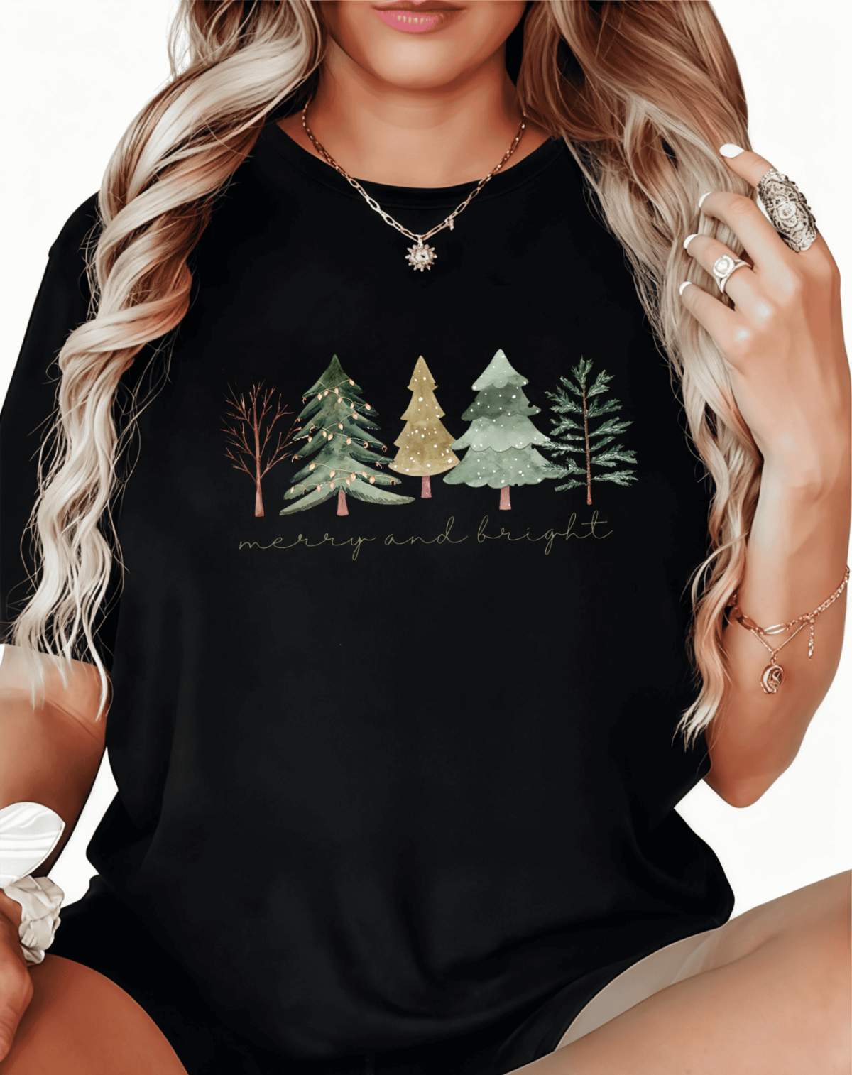 Festive White Graphic Tees Print Tshirt Shirts S-5XL"Merry and Bright ...