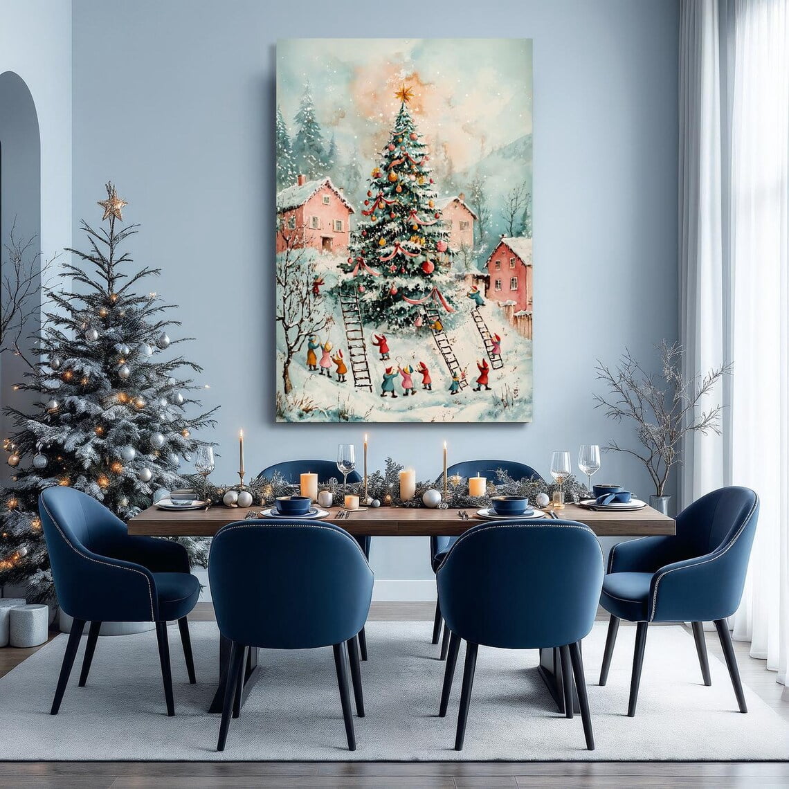 Festive Winter Tree Wall Art Winter Village Poster Cozy Wall Decor ...