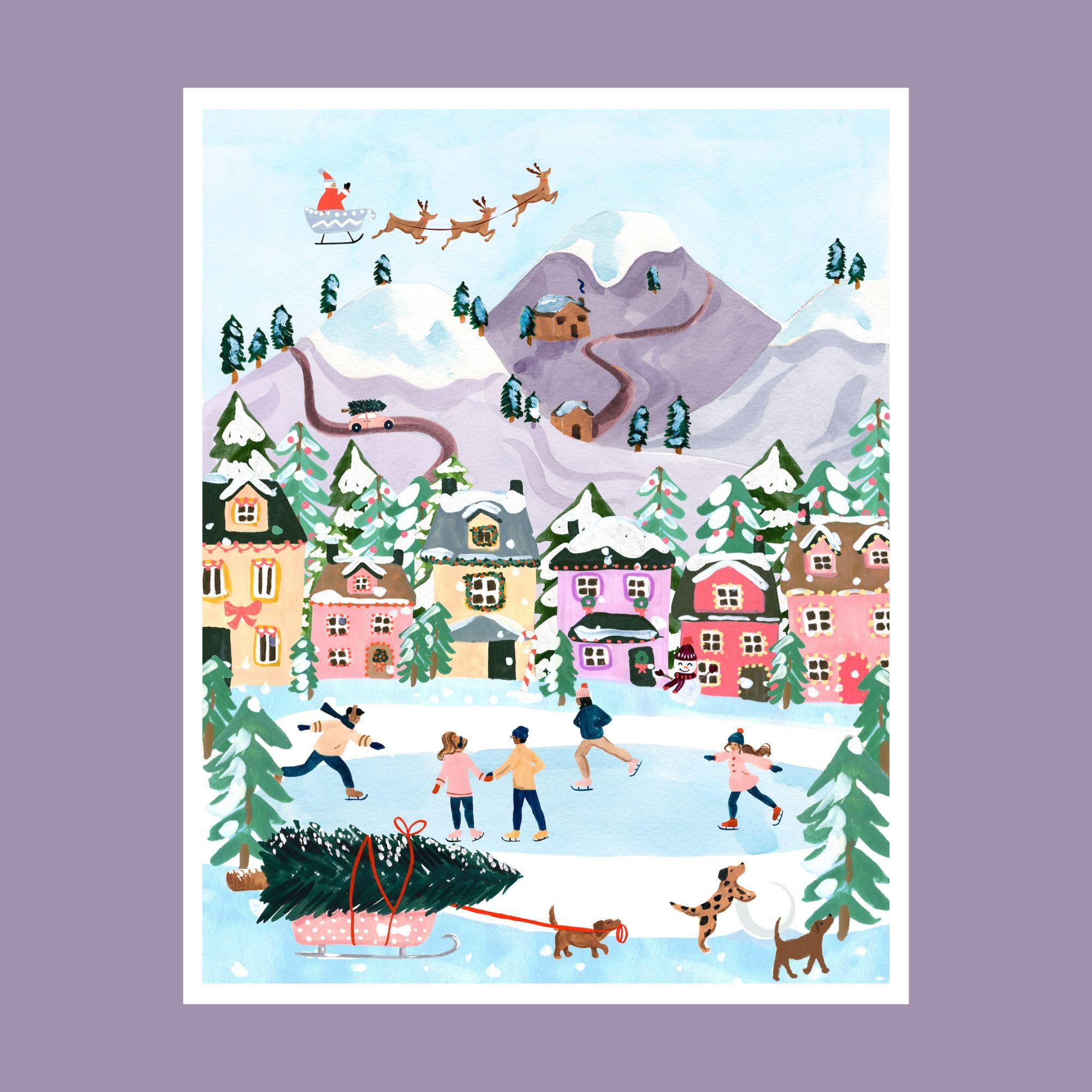 Festive Winter Village Art Poster Cozyscene Warm Present Vintage ...