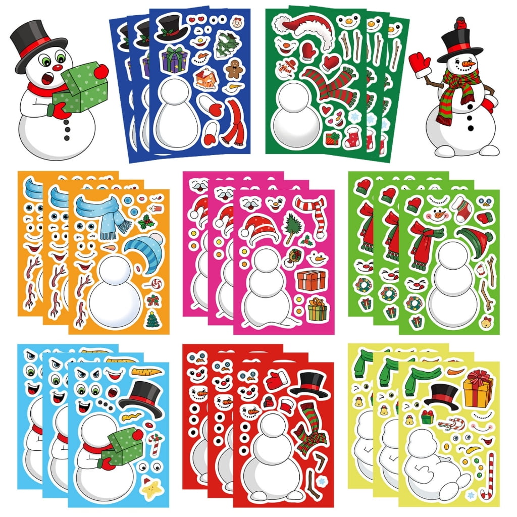 Festives Snowman Design PVC Puzzle Stickers Set Of 24 Removable ...