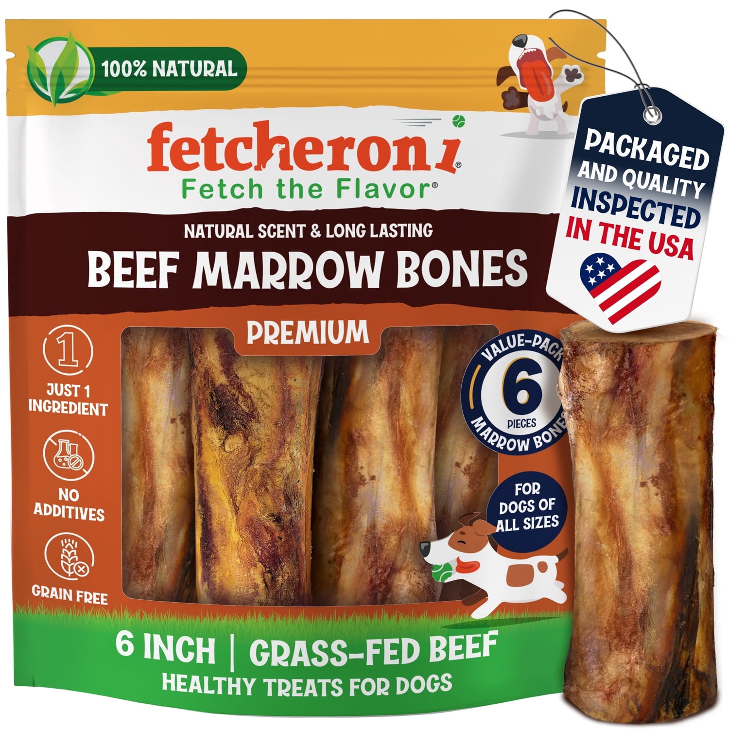 Fetcheroni Marrow Bones for Large Dogs, 6 inch Natural Dog Bones for ...