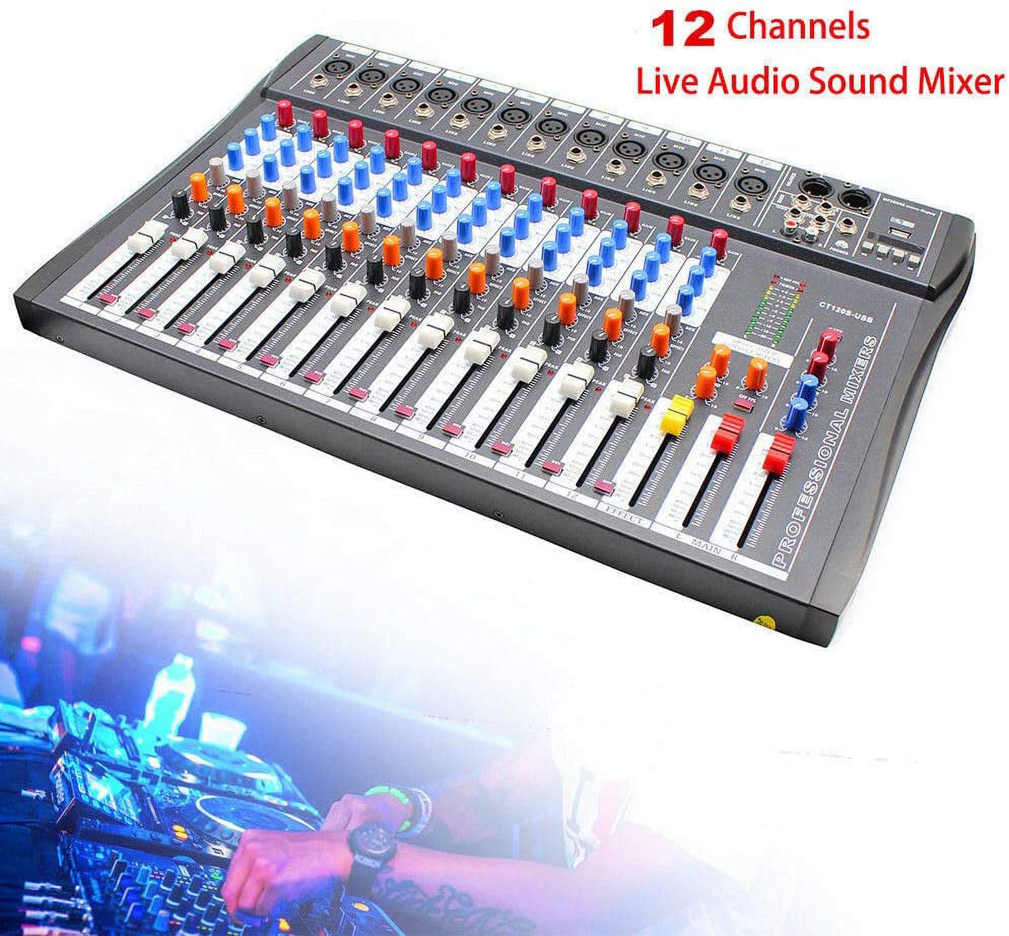 Fetcoi,12 Channel Professional Powered Mixer with USB Slot Power Mixing ...