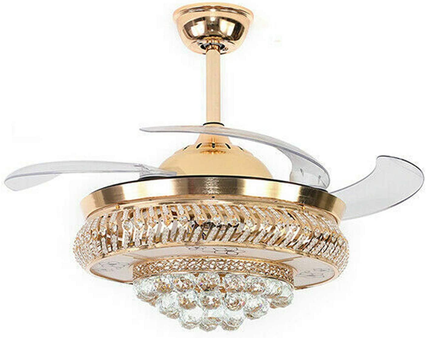 Fetcoi, Modern Retractable Crystal Ceiling Fan with Light and Remote ...