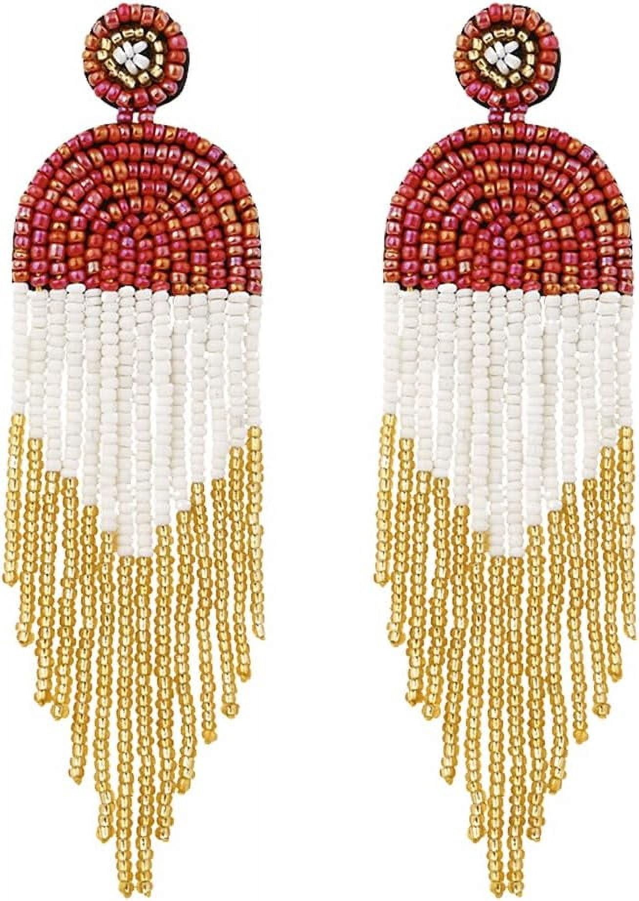Long Beaded Tassel Earrings – Big Boho Native Handmade Bead Dangle ...