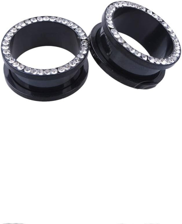 Black Plated Crystal Rhinestones Ear Tunnels Plugs Expander Gauges ...