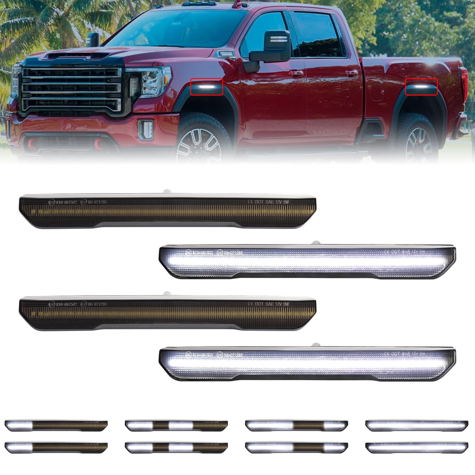 FetonAuto Dynamic White LED ZS23 Side Marker Lights for GMC Sierra ...