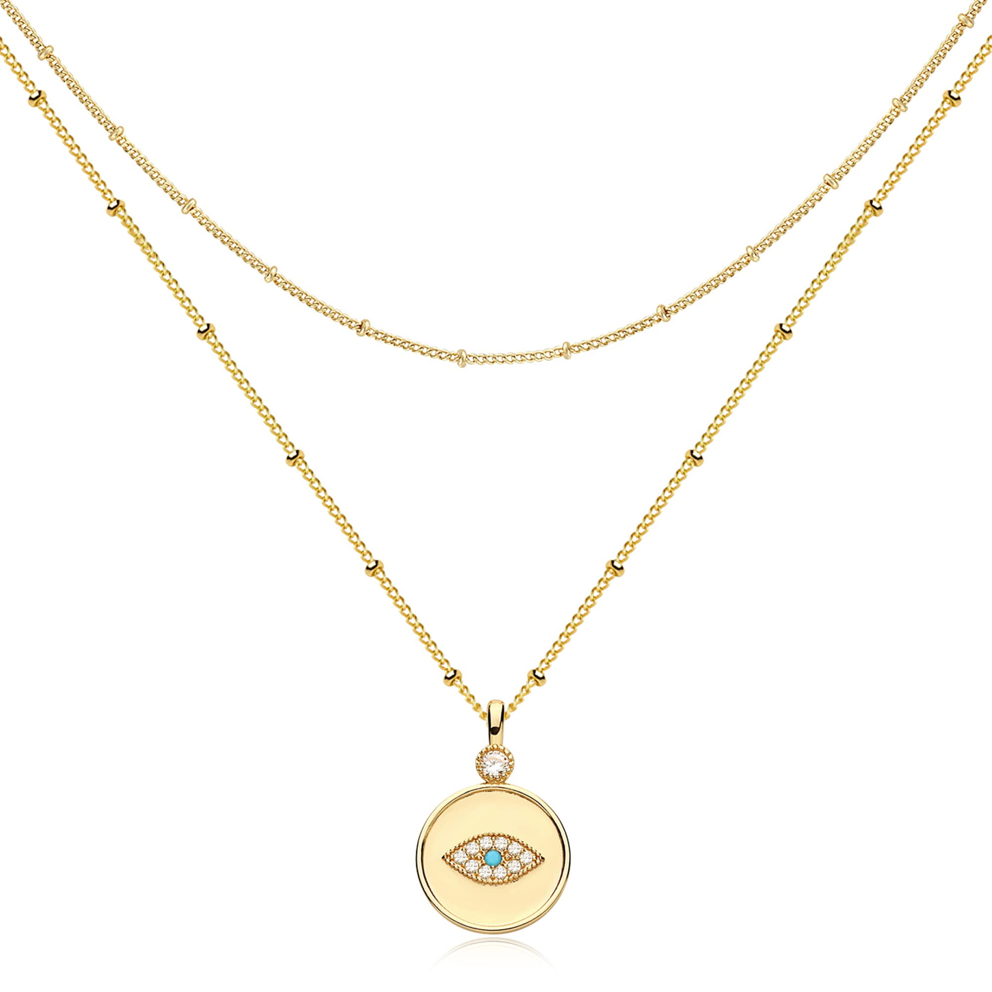 Fettero 14K Gold Plated Dainty Layered Evil Eye Chain Necklace for ...