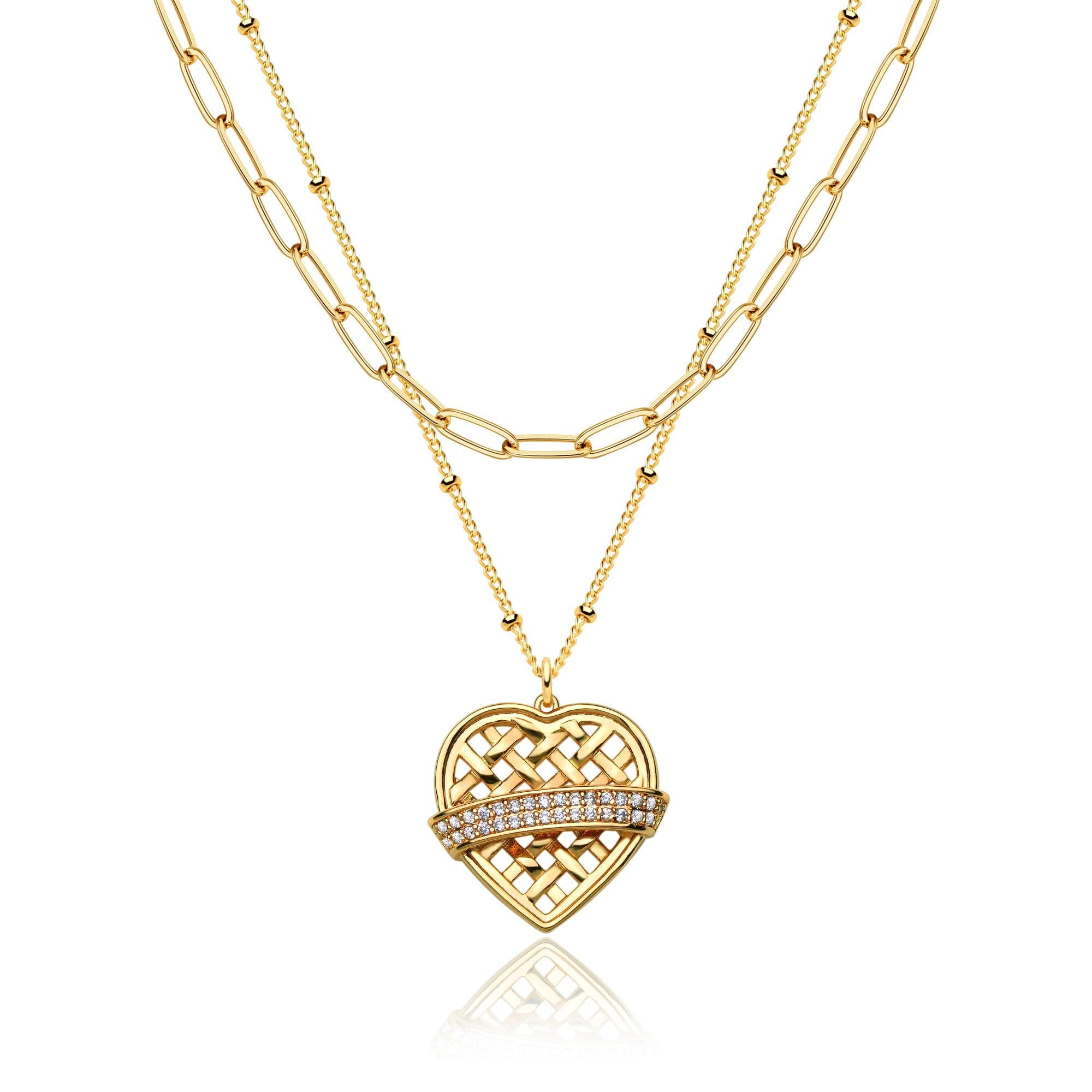 Fettero 14K Gold Plated Personalized Layered Heart Pendant Chain ...
