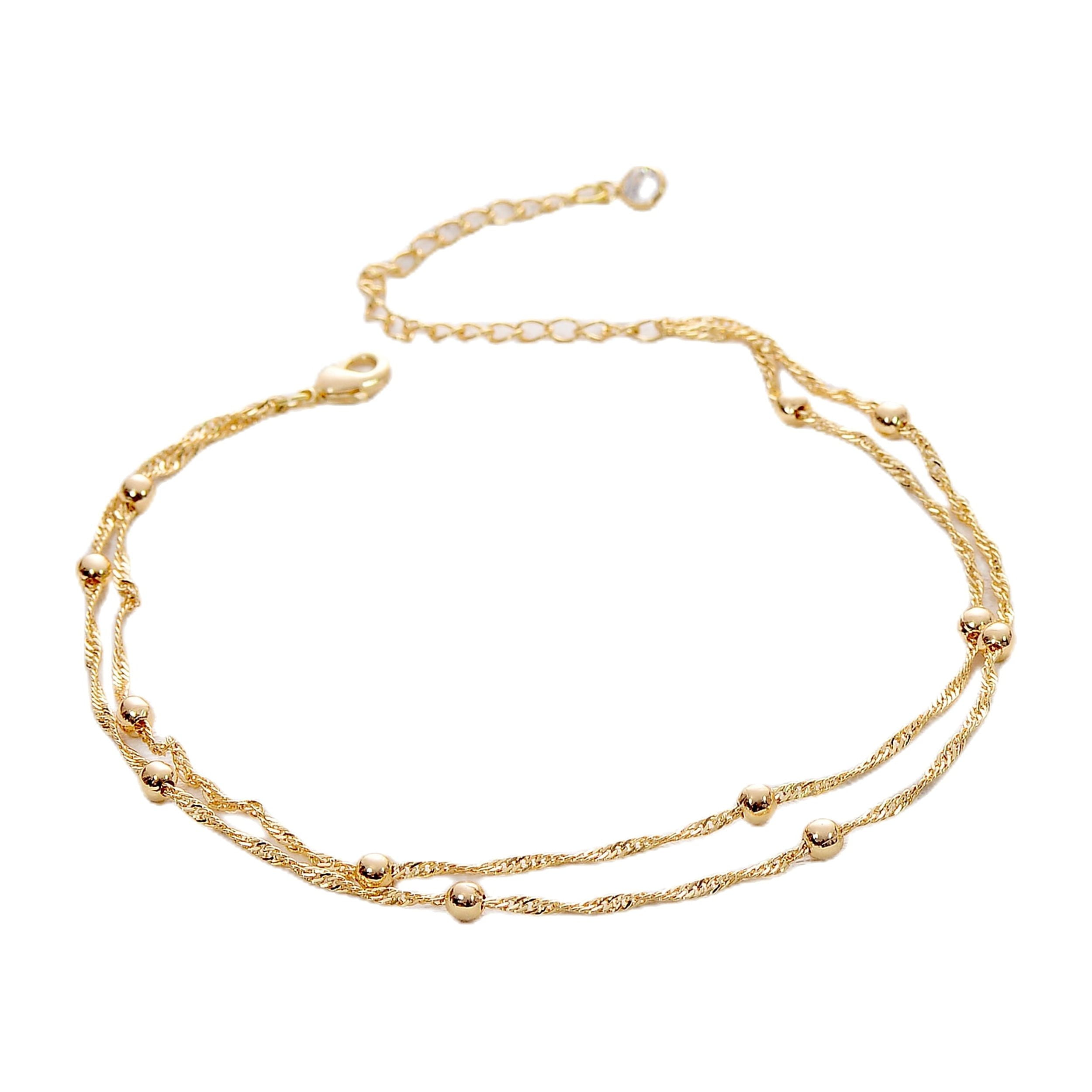 Fettero Chain Anklet Gold Satellite Bead 14K Gold Plated Boho Beach ...