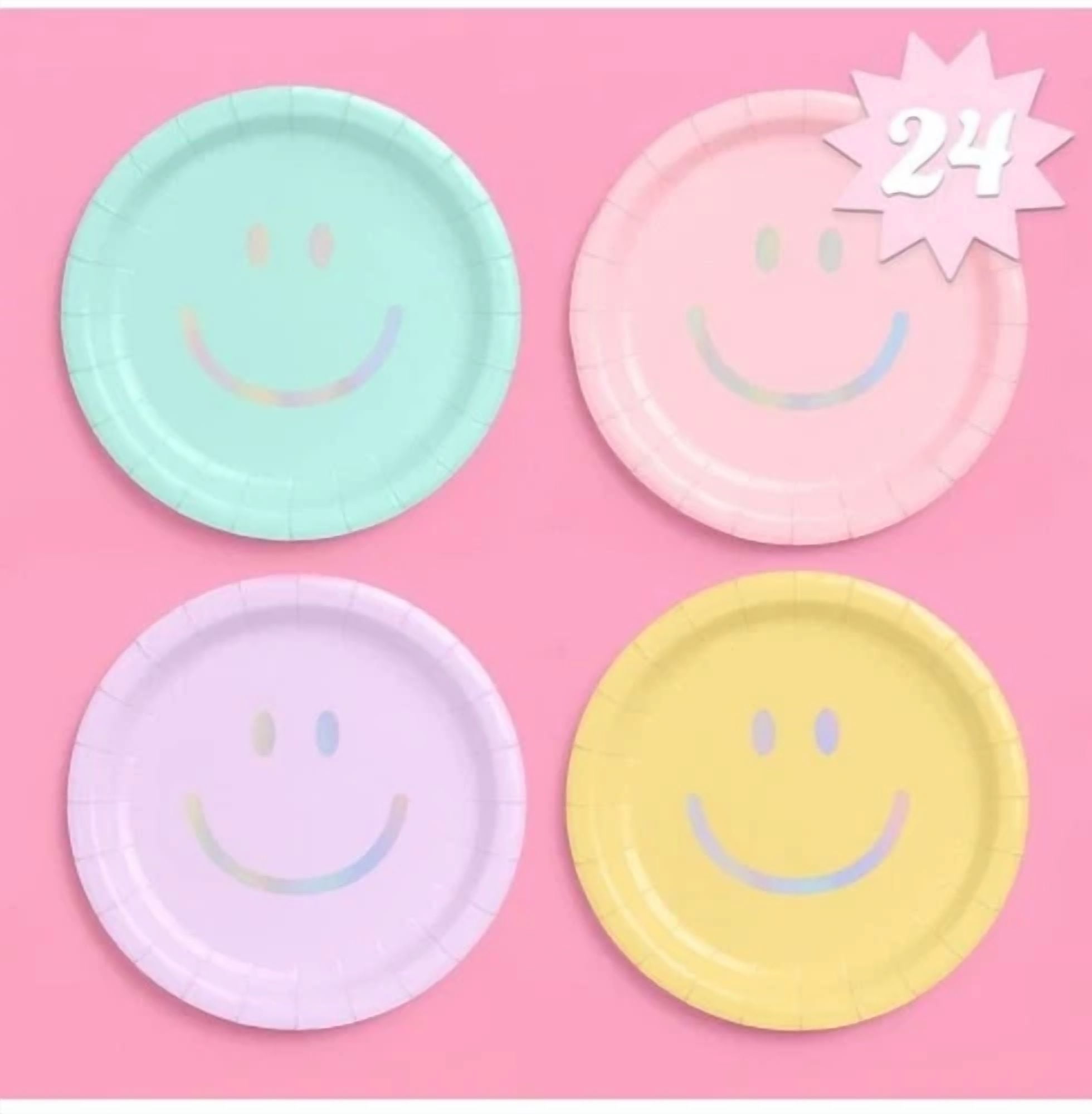 Fetti Smiley Paper Plates - 24 Pk, 9" | Happy Pastel Birthday Party ...