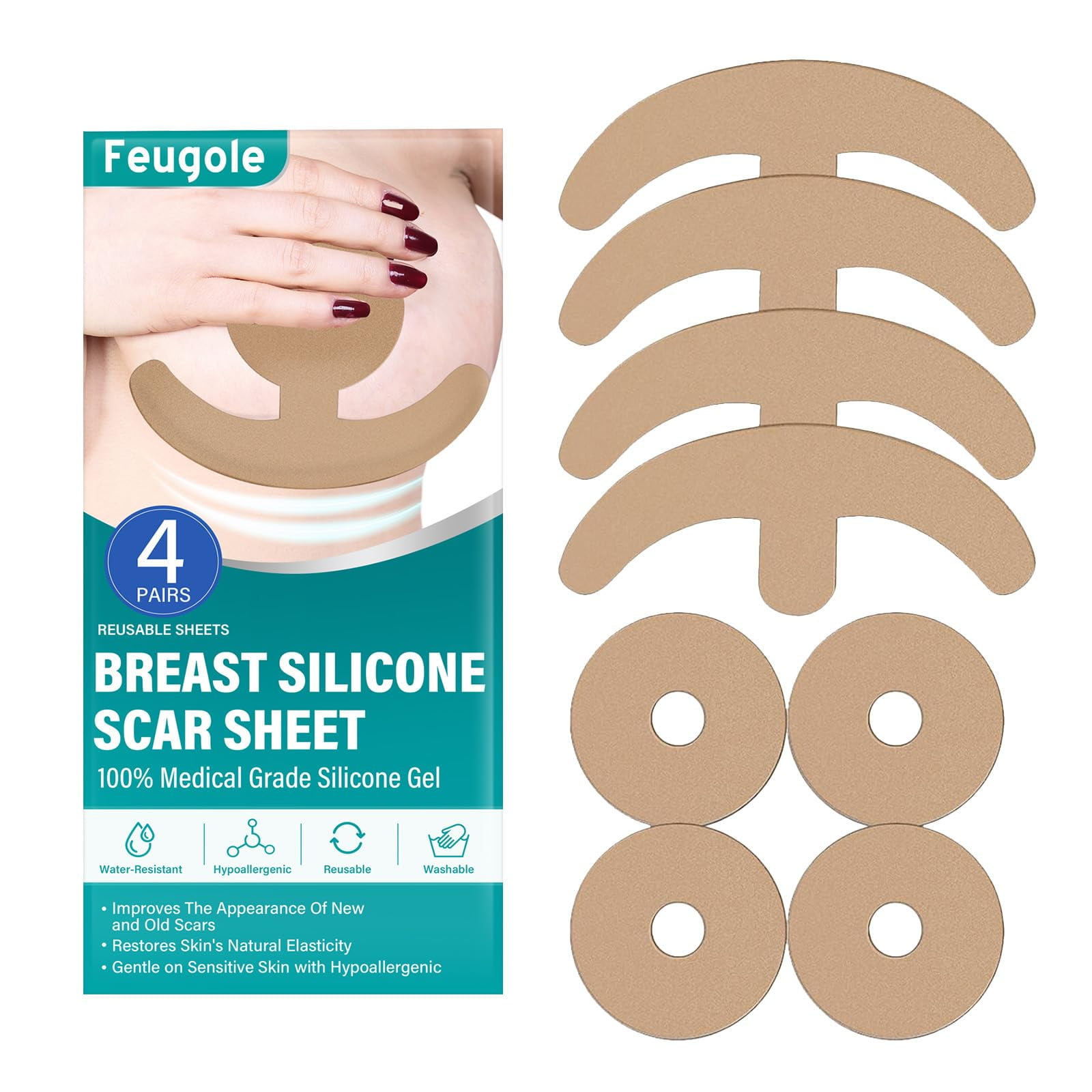 Feugole Silicone Scar Sheets, TGF4 Silicone Scar Tape, Medical Grade ...