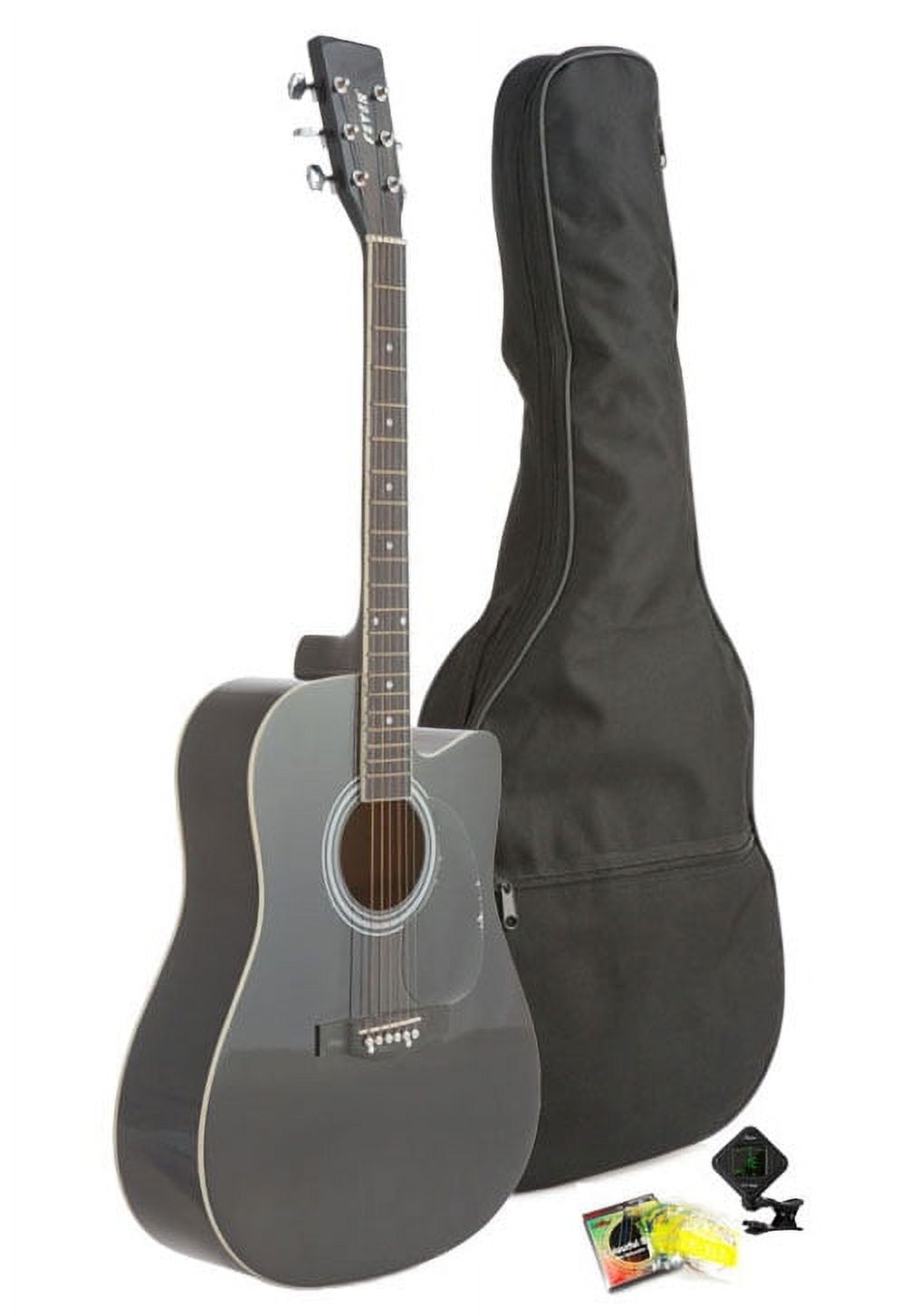 Fever Dreadnought Cutaway Acoustic Guitar Black with Bag, Tuner and ...