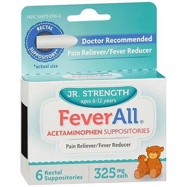 FeverAll Acetaminophen Suppositories Jr. Strength - 6 ea. - Walmart ...