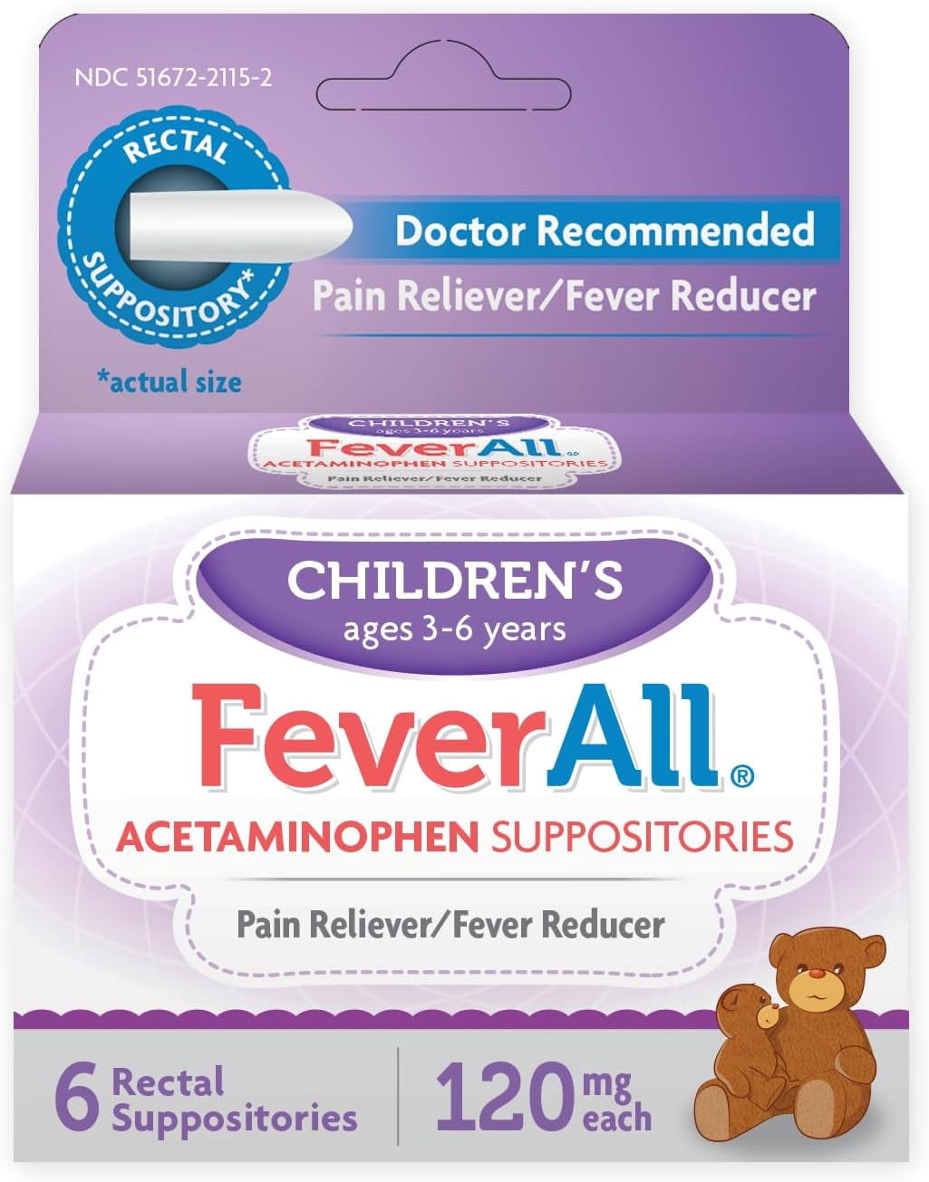 Feverall Infant Acetaminophen Suppositories 6 Rectal Suppositories 120 ...