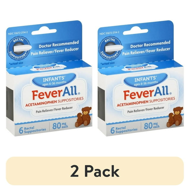 (2 pack) FeverAll Infants Acetaminophen Suppositories, 80 mg, 6 Count ...