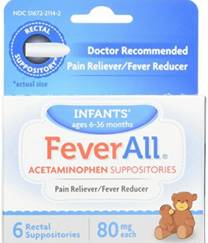 FeverAll Infants Acetaminophen Suppositories 6 Rectal Suppositories 80mg each - Walmart.com