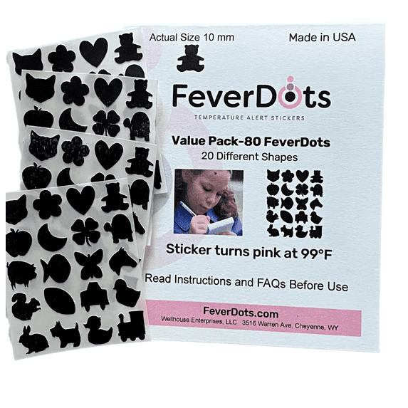 FeverDots, Fever Alert Stickers -80 FeverDots in 20 Shapes (size 10mm ...