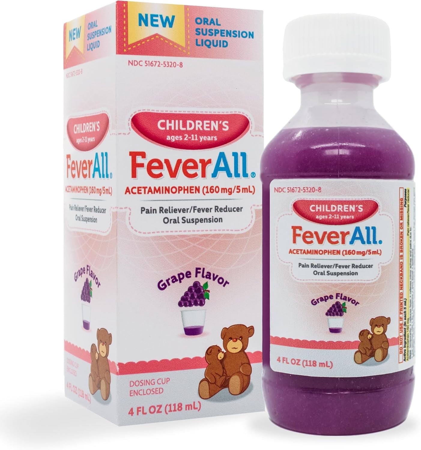 Feverall Liquid Oral Children Fever Reducer/Pain Reliever (4 oz., Grape ...
