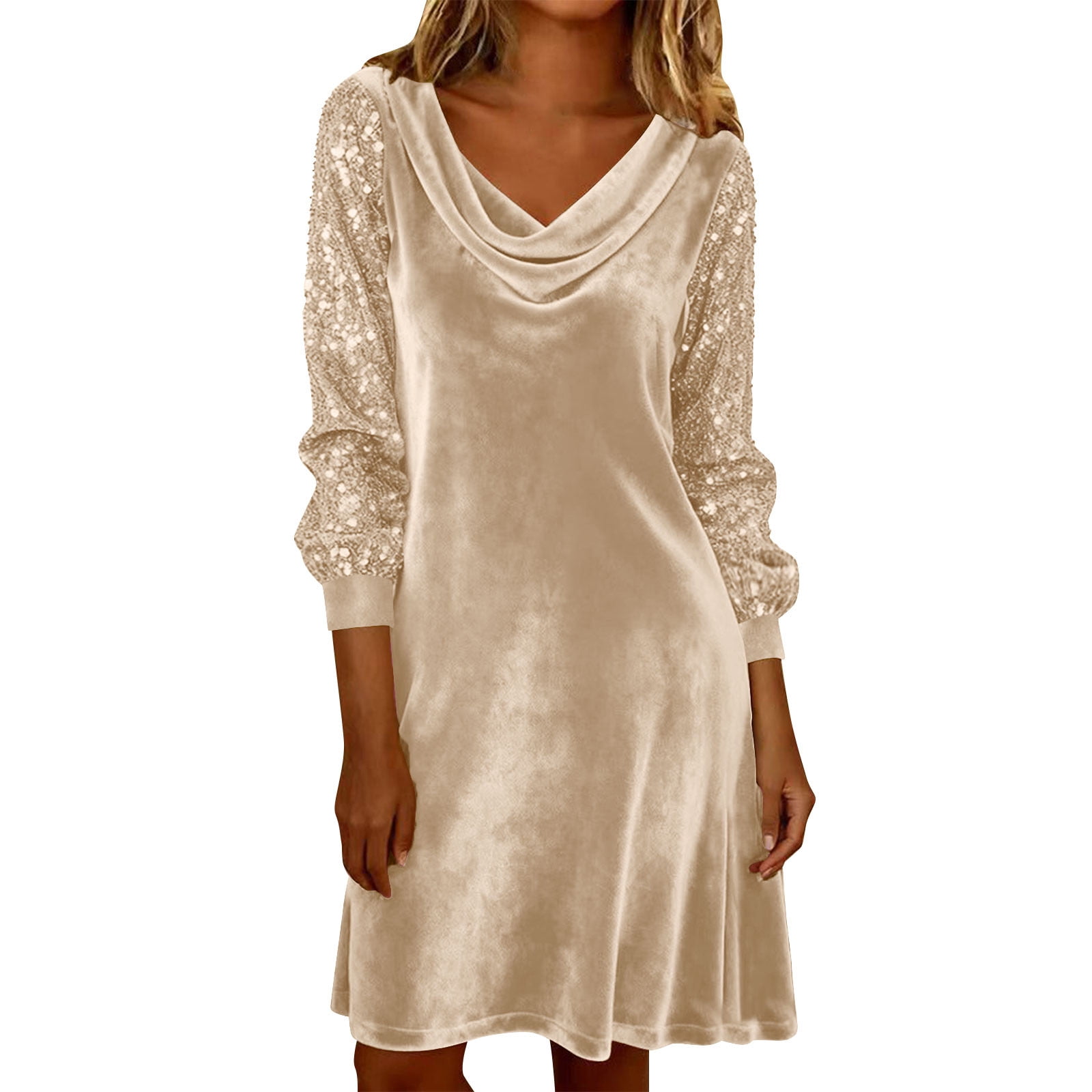 Fewfanhot Athletic Dress for Women V Neck Long Sleeve Smocked Glitter ...