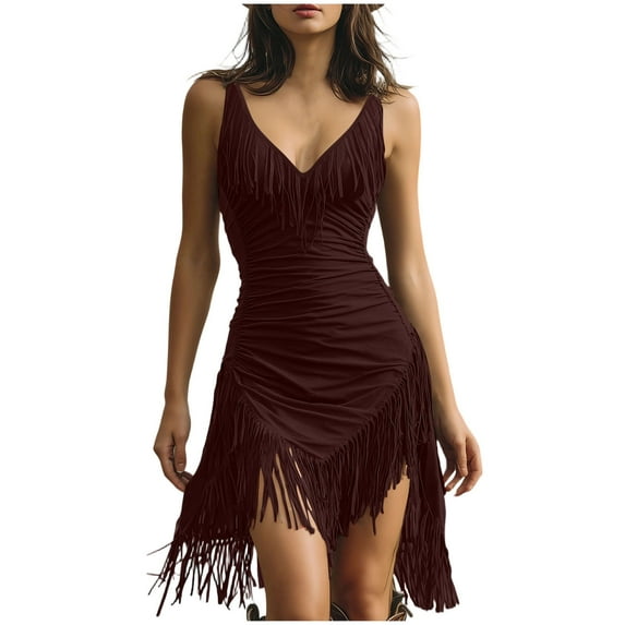 Fewfanhot Casual Dresses for Women Fringe Crochet Halter Dress Western ...