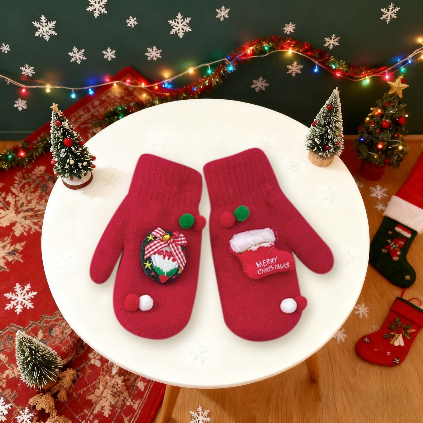 Fewfanhot Christmas Cute Print Warm Gloves for Women, Elastic ...