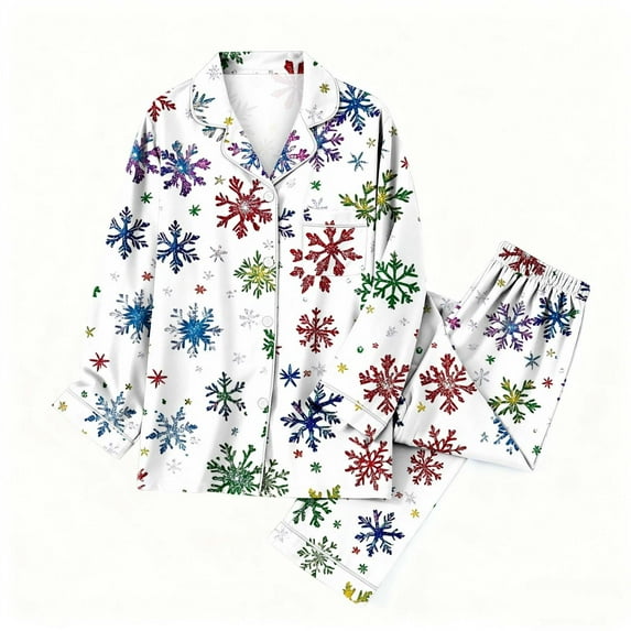 Fewfanhot Christmas Pajamas Long Sleeve Button Down Sleepwear Holiday ...