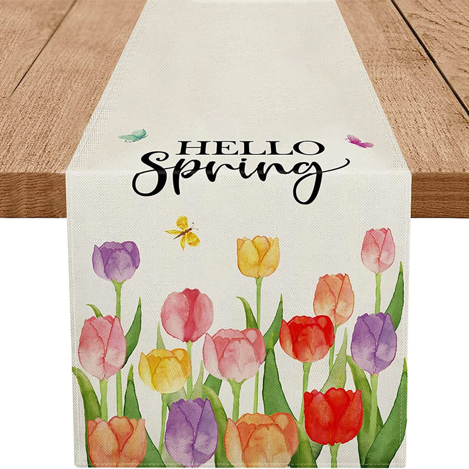 Fewfanhot Linen Table Runner Floral Decor for Dining Table Home ...