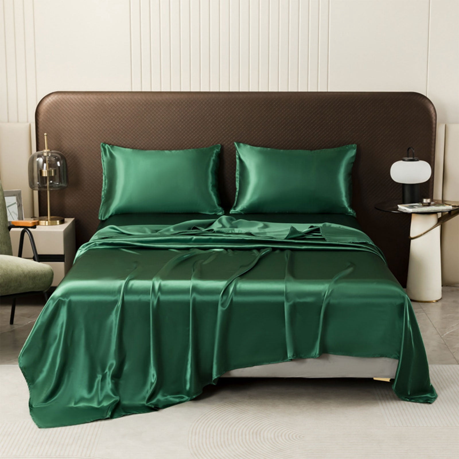 Fewfanhot Luxurious Satin Bed Sheet Soft Silky Smooth Washable Wrinkle ...