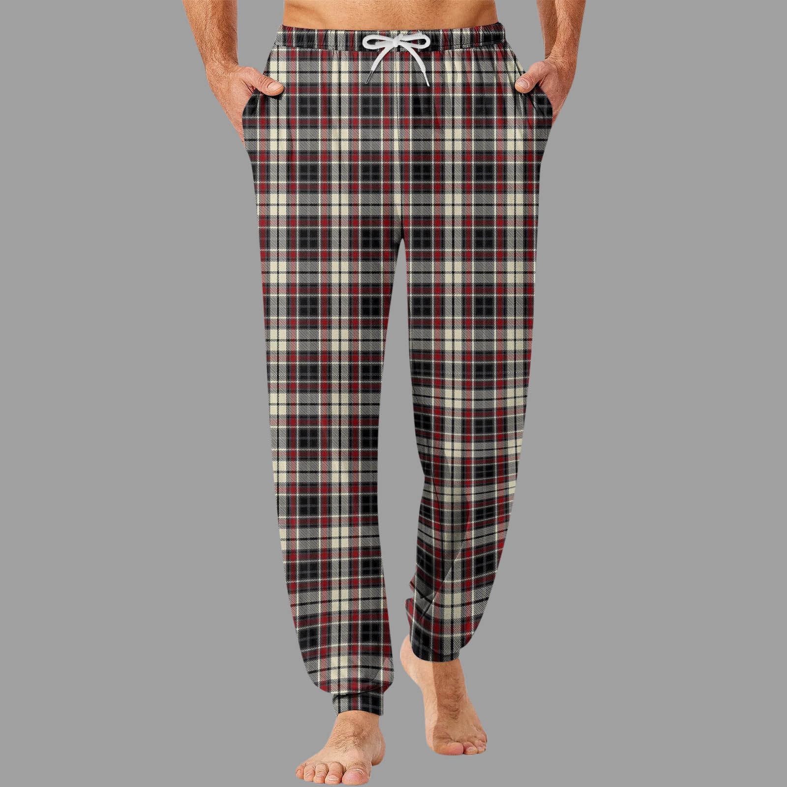 Fewfanhot Men's Checkered Print Lounge Pants Elastic Waistband Bottoms ...