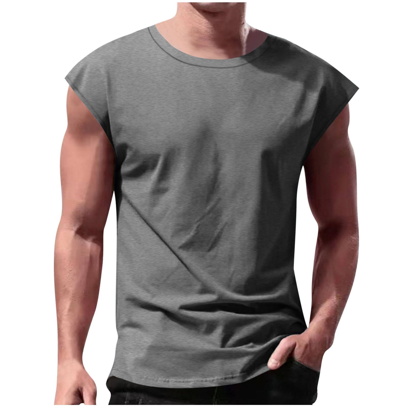 Fewfanhot Men's Cooling Tank Top Sleeveless Basic Solid Shirt with Icy ...
