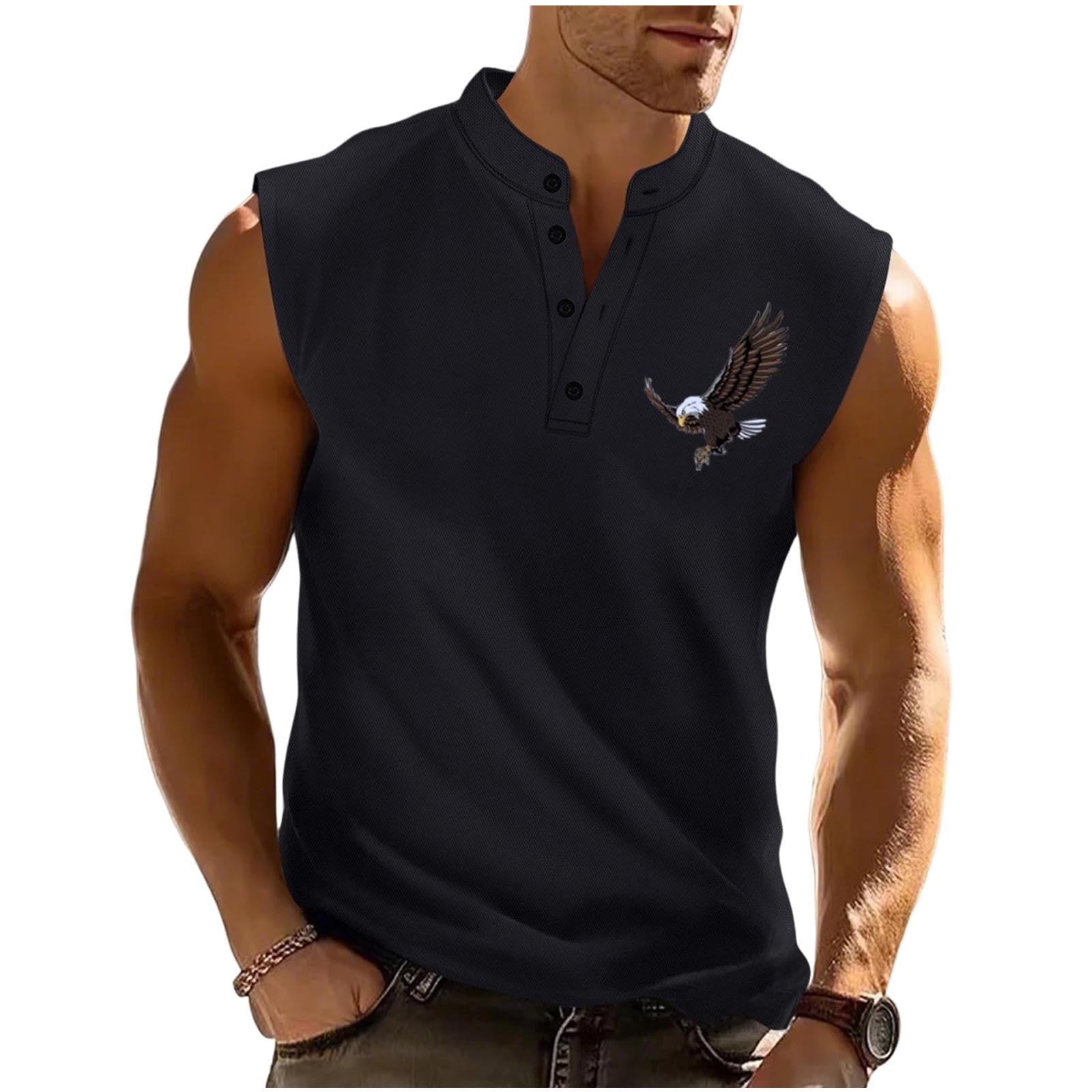 Fewfanhot Men's Henley Neck Mesh Sleeveless Tank Top, Casual Button ...