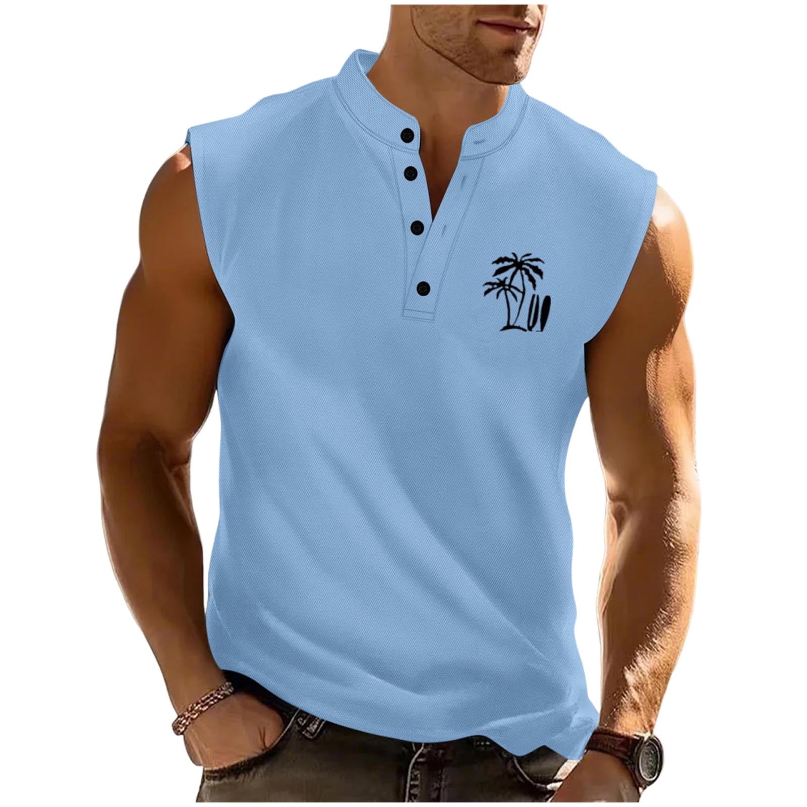 Fewfanhot Men's Henley Neck Mesh Sleeveless Tank Top, Casual Button ...