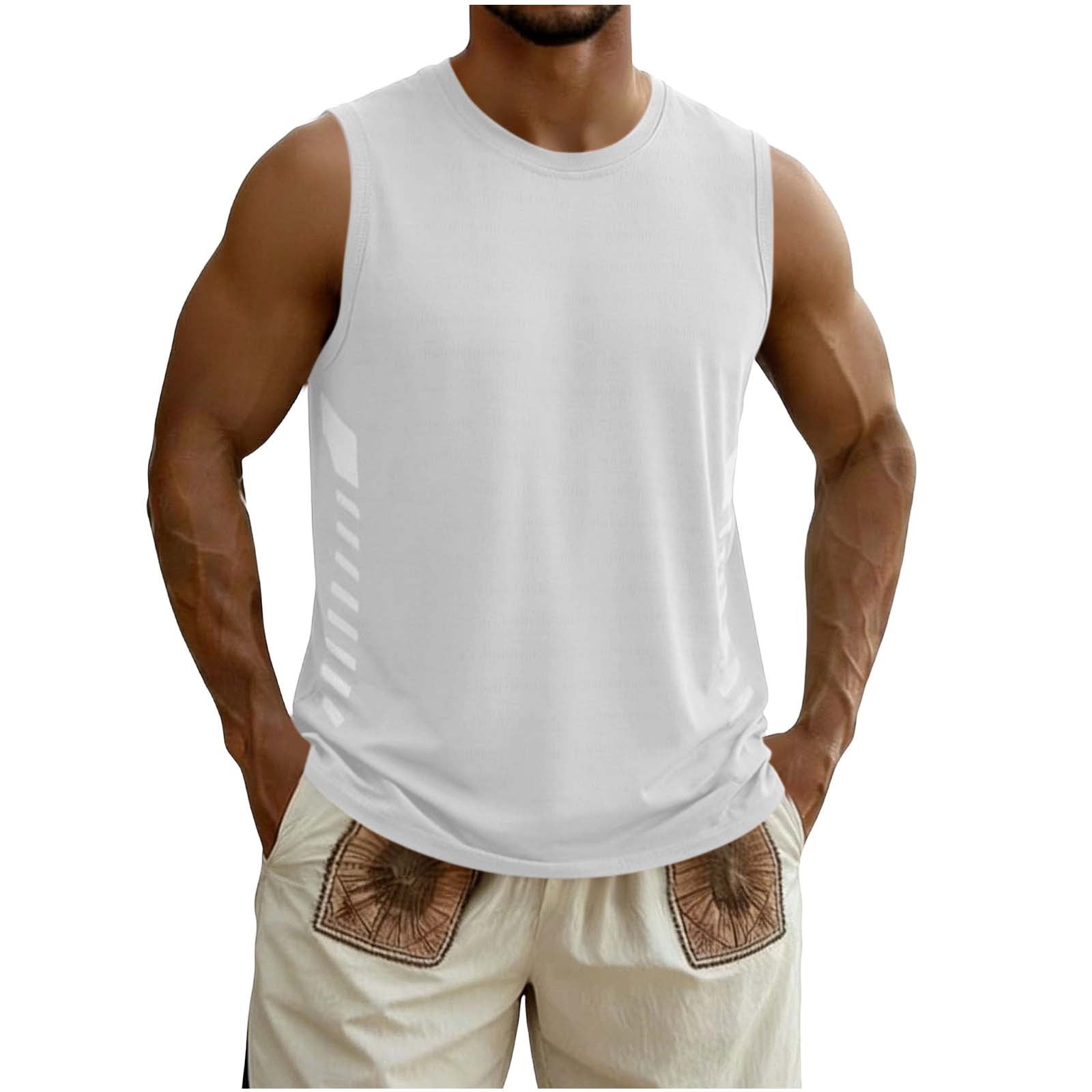 Fewfanhot Men's Mesh Panel Round Neck Sleeveless Athletic Tank Top ...