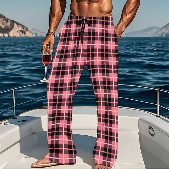 Fewfanhot Men's Plaid Print Pajama Pants - Loose Straight Vintage ...