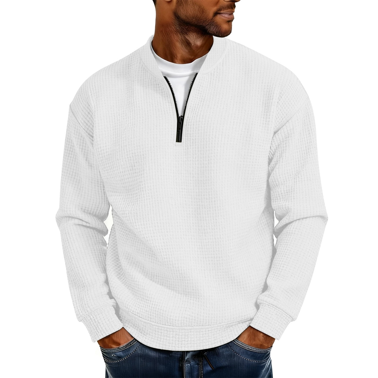 Fewfanhot Men's Shirts Quarter Zip Pullover Dressy Winter Soild Color ...